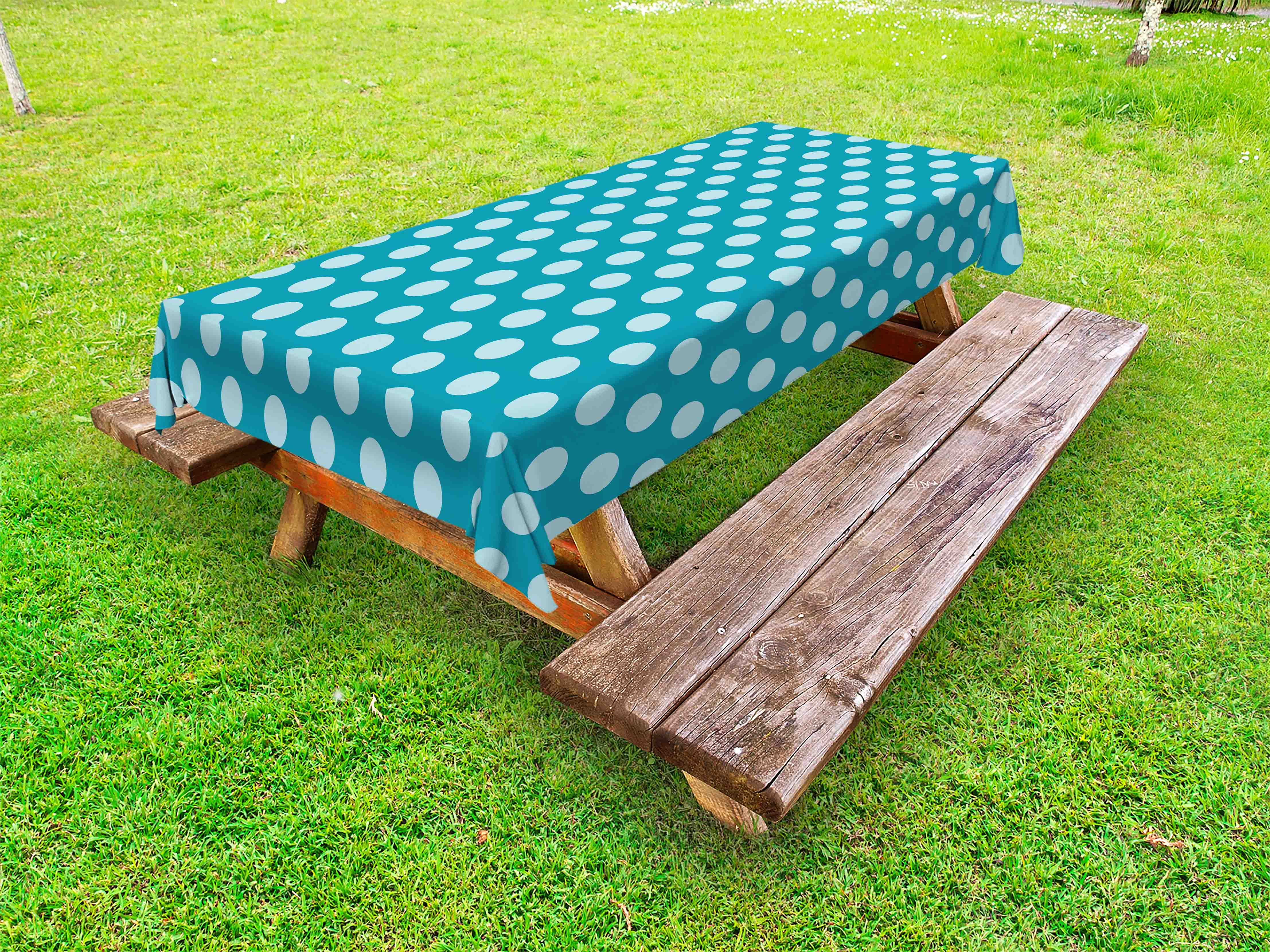 Teal Outdoor Tablecloth, Retro Style Pattern with Polka Dots Soft High ...