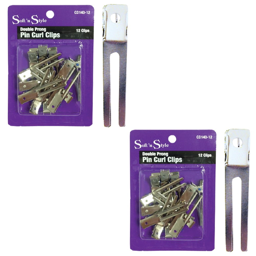 SOFT 'N STYLE Salon Beauty 12 Double Prong Pin Curl Clips HC-CD14012 (2 ...