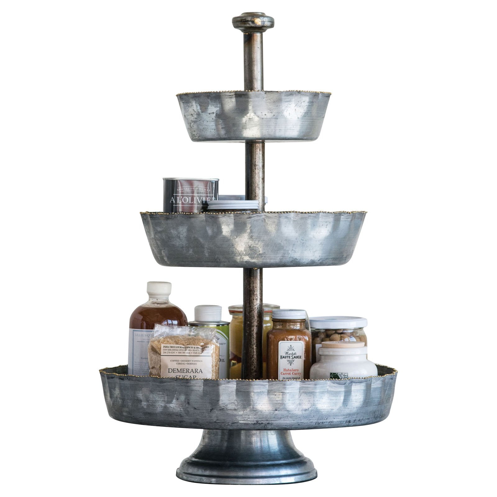 3R Studios Decorative Galvanized Metal 3-Tier Tray with Gold Beading ...