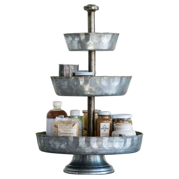 3R Studios Decorative Galvanized Metal 3-Tier Tray with Gold Beading ...