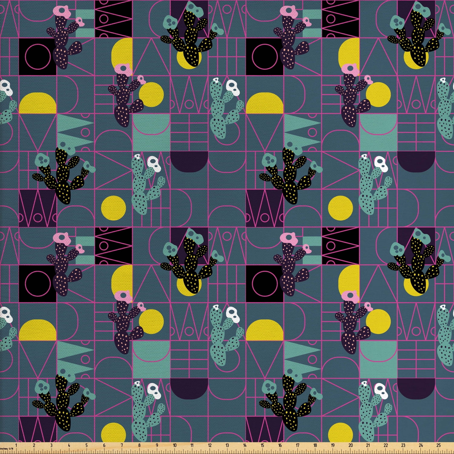 Geometric Fabric by the Yard Upholstery, Disorganized Cacti with Polka ...