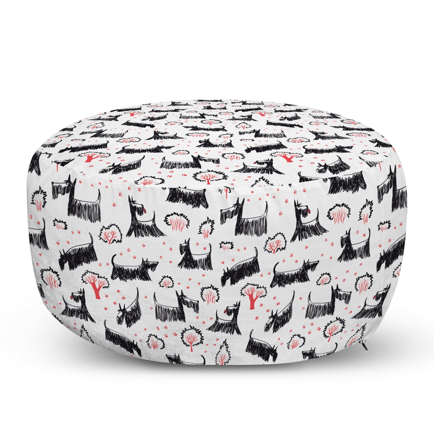 Scottie Dog Pouf Cover with Zipper, Hand-drawn Sketched and Scribbled ...