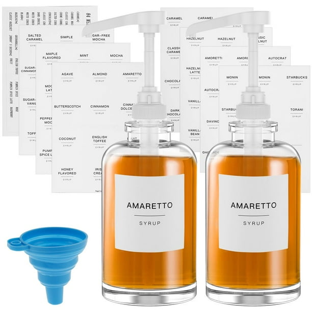 AMERTEER 2 Pack Coffee Syrup Dispenser Set 16.9oz Reusable Glass Syrup ...