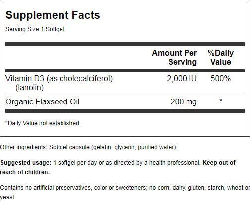 Natural Factors Vitamin D3 2,000 Iu 120 Sgels
