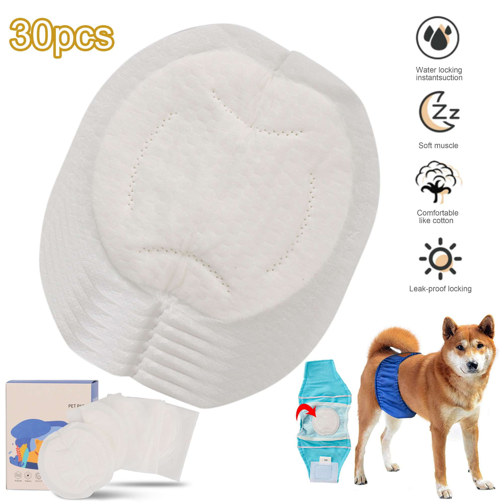 Gustave 30Pcs Disposable Dog Diaper Liners Booster Pads Super Absorbent ...