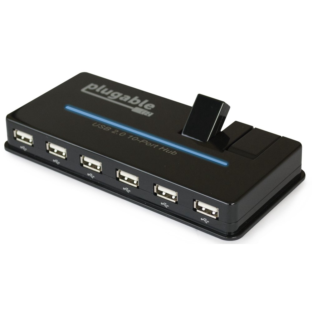 Plugable USB Hub, 10 Port - USB 2.0 with 20W Power Adapter and Two Flip ...