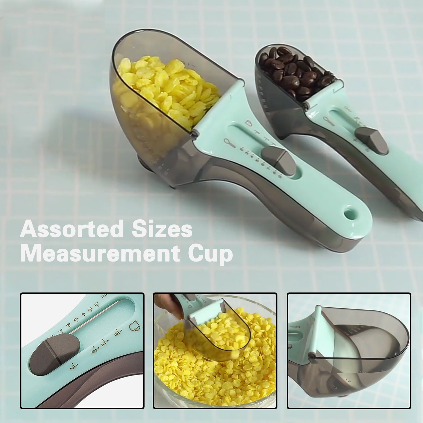 UDIYO 2Pcs/Set Measuring Spoon Dual Scale Adjustable Long Handle Food ...