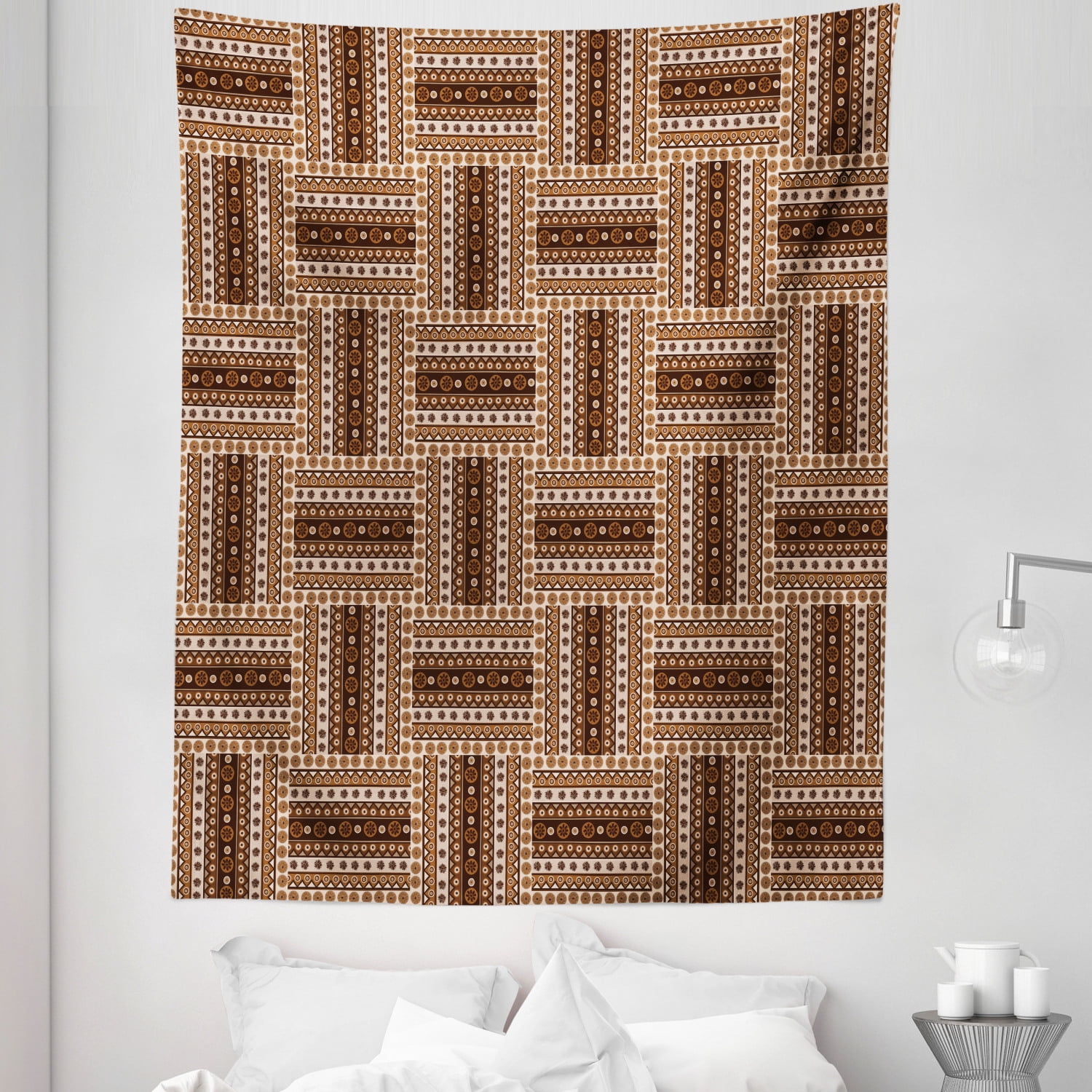 Traditional Tapestry, Ornamental in Earth Tones Folk Bohemian Geometric ...
