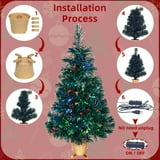 YUETJIN 32-Inch Pre-Lit Fiber Optic Tabletop Christmas Tree with LED Lights, Gold Snowflake Base ...