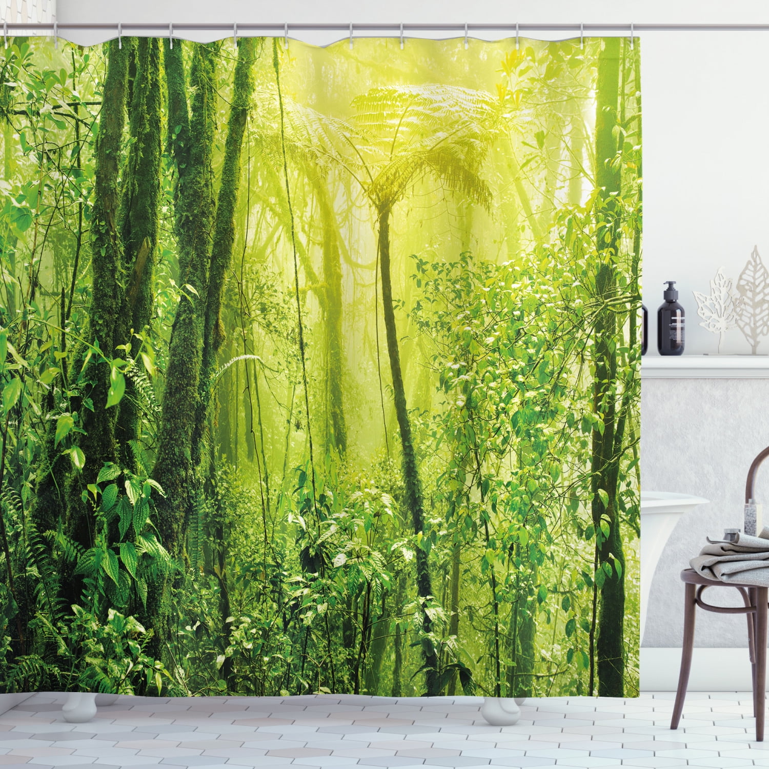 Green Shower Curtain Tropical Amazon Wildlife Nature Forest With