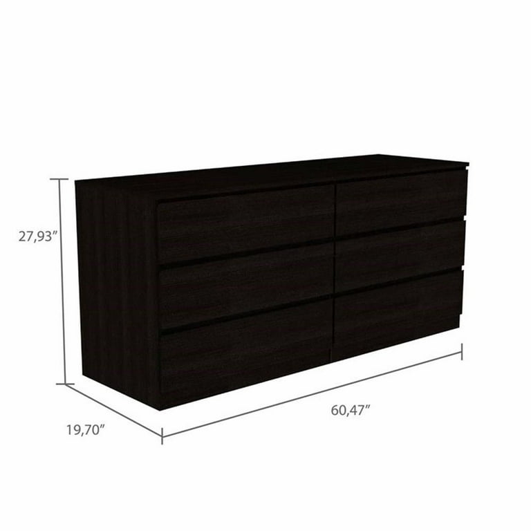 Atlin Designs Modern 6 Drawer Wood Bedroom Double Dresser in Black