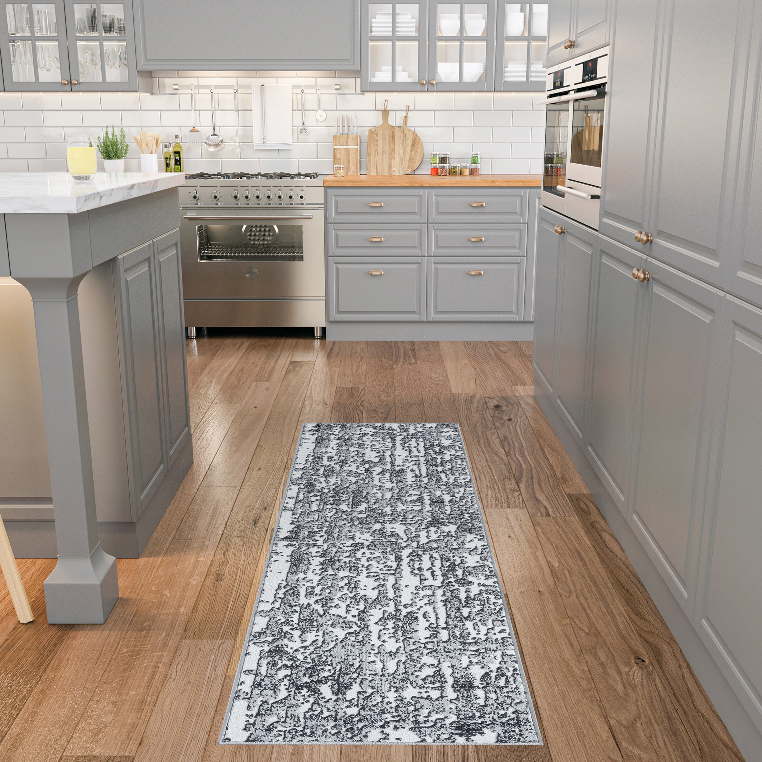 Contemporary 2x8 Area Rug (2'3'' x 7'3'') Abstract Gray, White Indoor ...