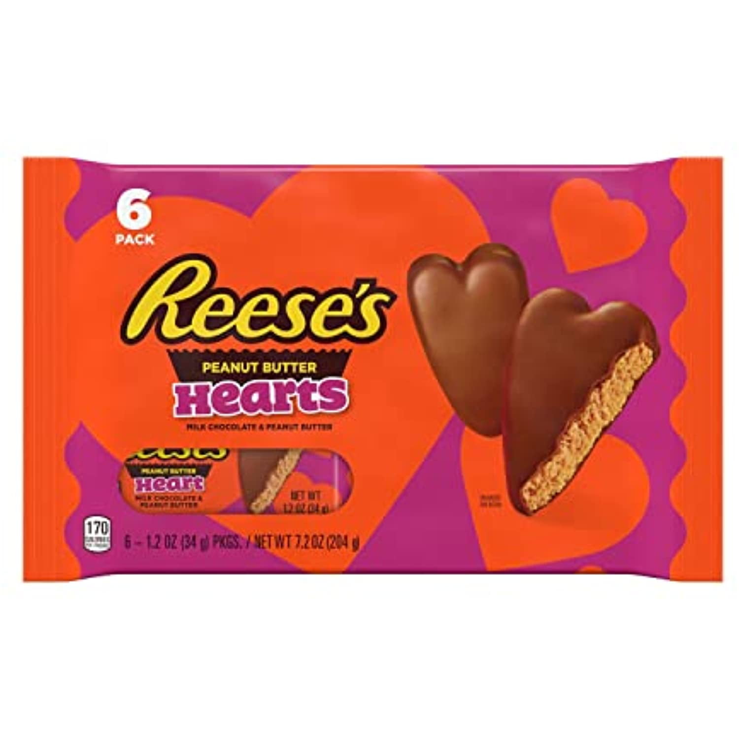 Reeses Milk Chocolate Peanut Butter Hearts Candy, Valentines Day, 7.2 ...
