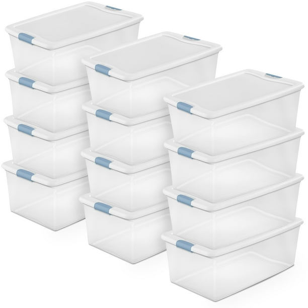 Sterilite 106 Qt Clear Plastic Stackable Storage Bin w/ White Latch Lid ...