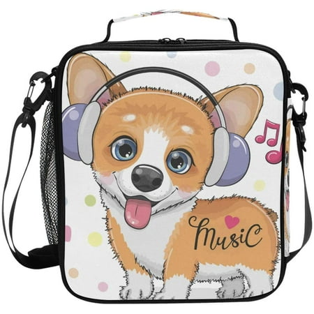 Kid's Lunch Bag,Cute Cartoon Corgi Dog With Headphones Cooler Lunch Box ...