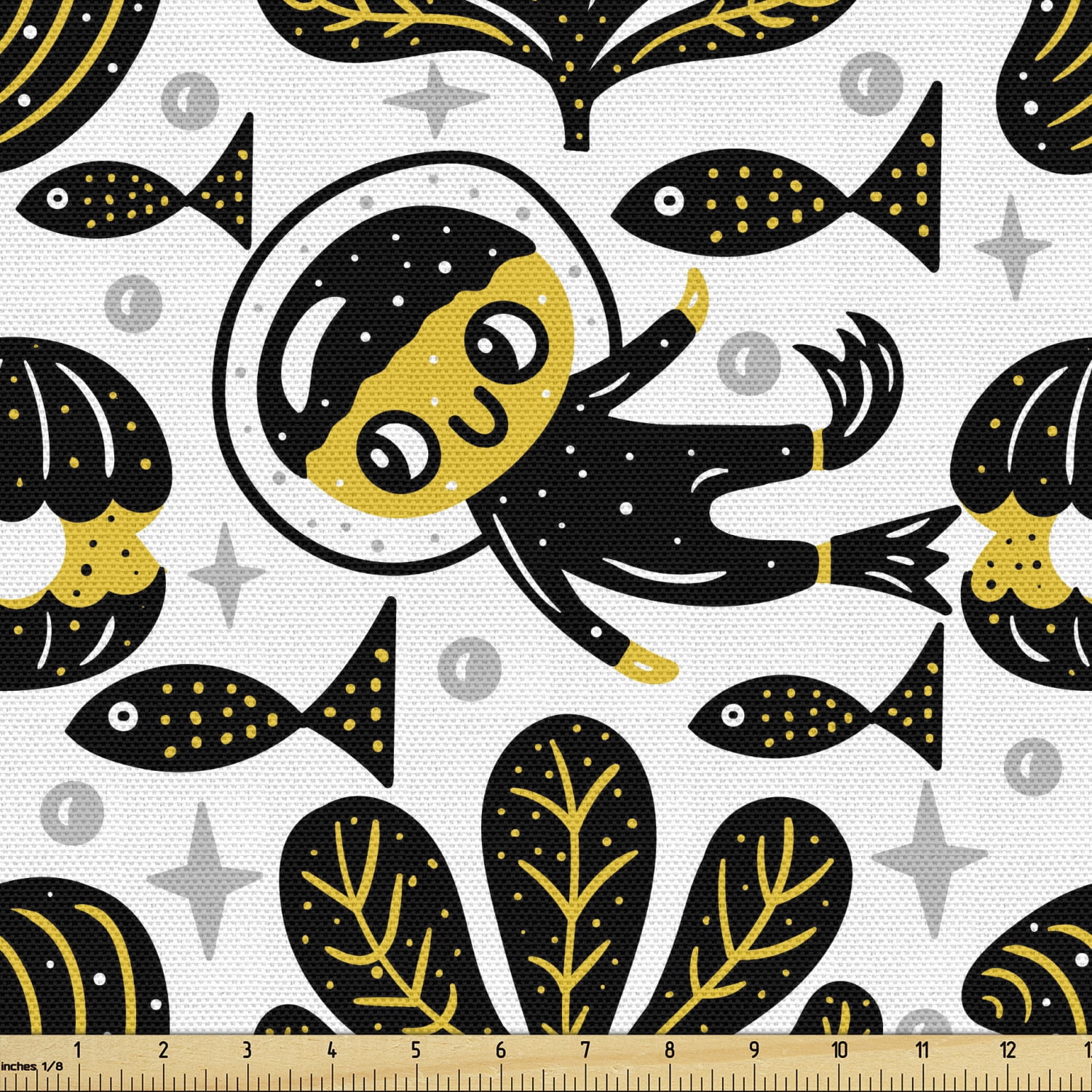 Fish Sofa Upholstery Fabric by the Yard, Swimming Deep down in the ...