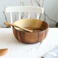 SPRING PARK Household Round Wooden Salad Bowl Large Wood Bowl for ...