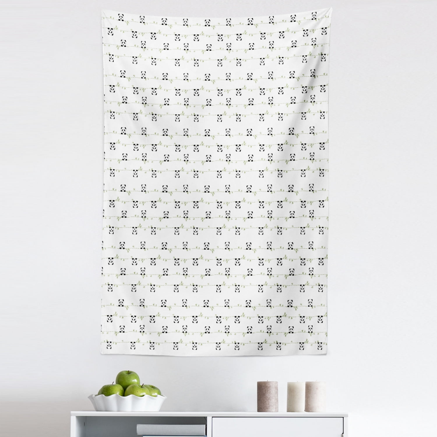 Panda Tapestry, Horizontally Aligned Bamboo Branches with Heads Popping ...