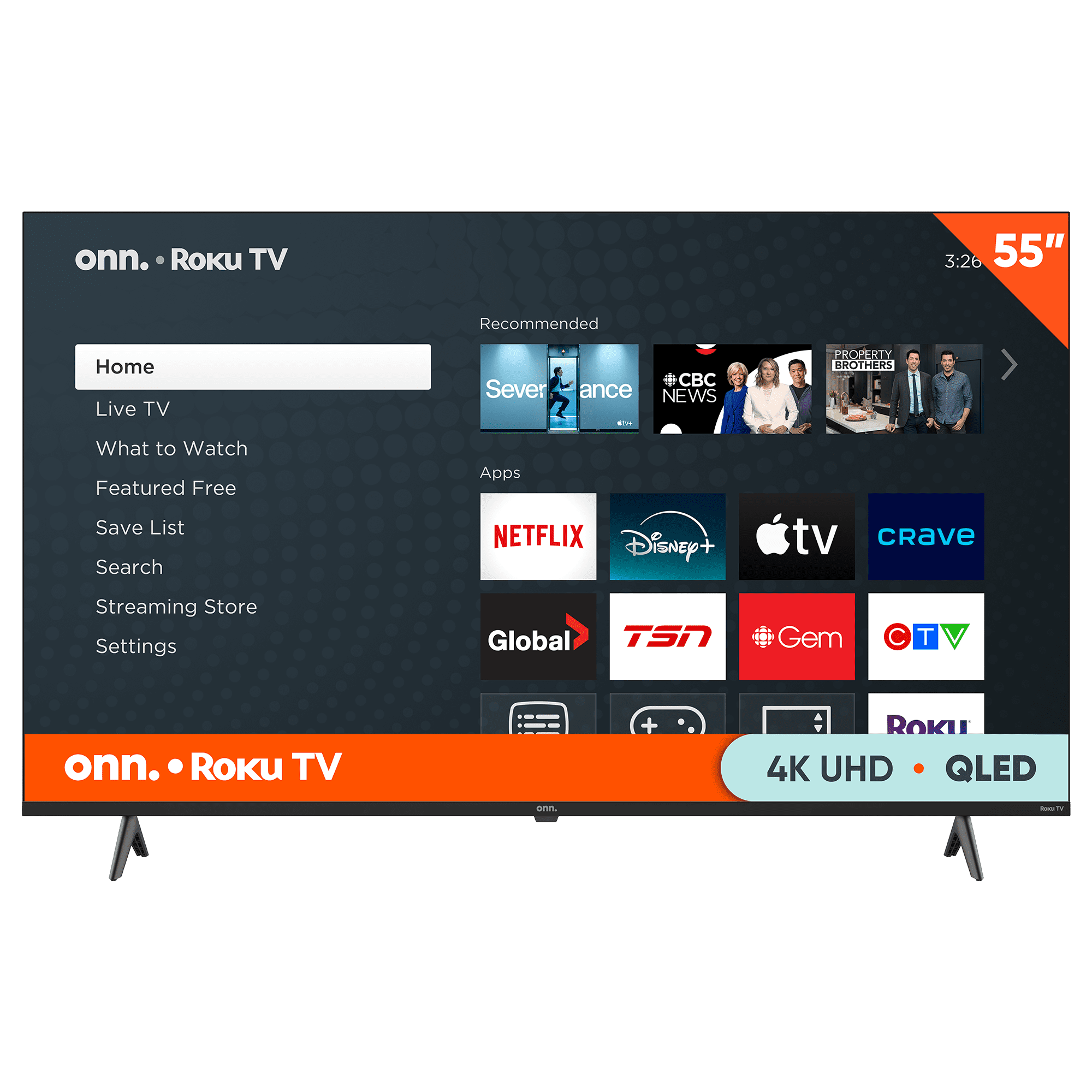 onn. 55" 4K UHD QLED Smart Roku TV (ONB25QDR55-CA), 3 HDMI, 60 Hz ...