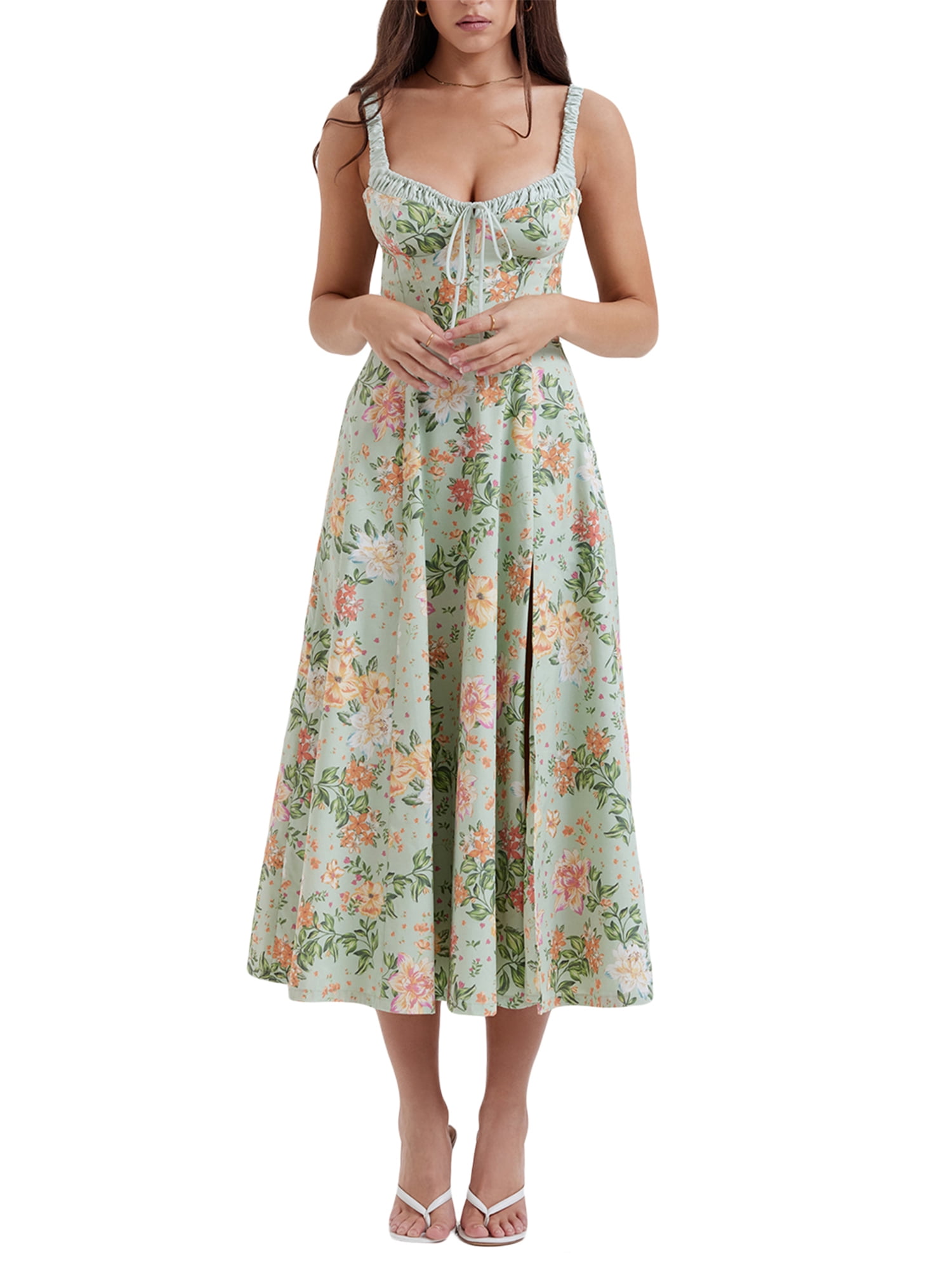 Wassery Women Spaghetti Strap Maxi Dress Sleeveless Split Party A Line