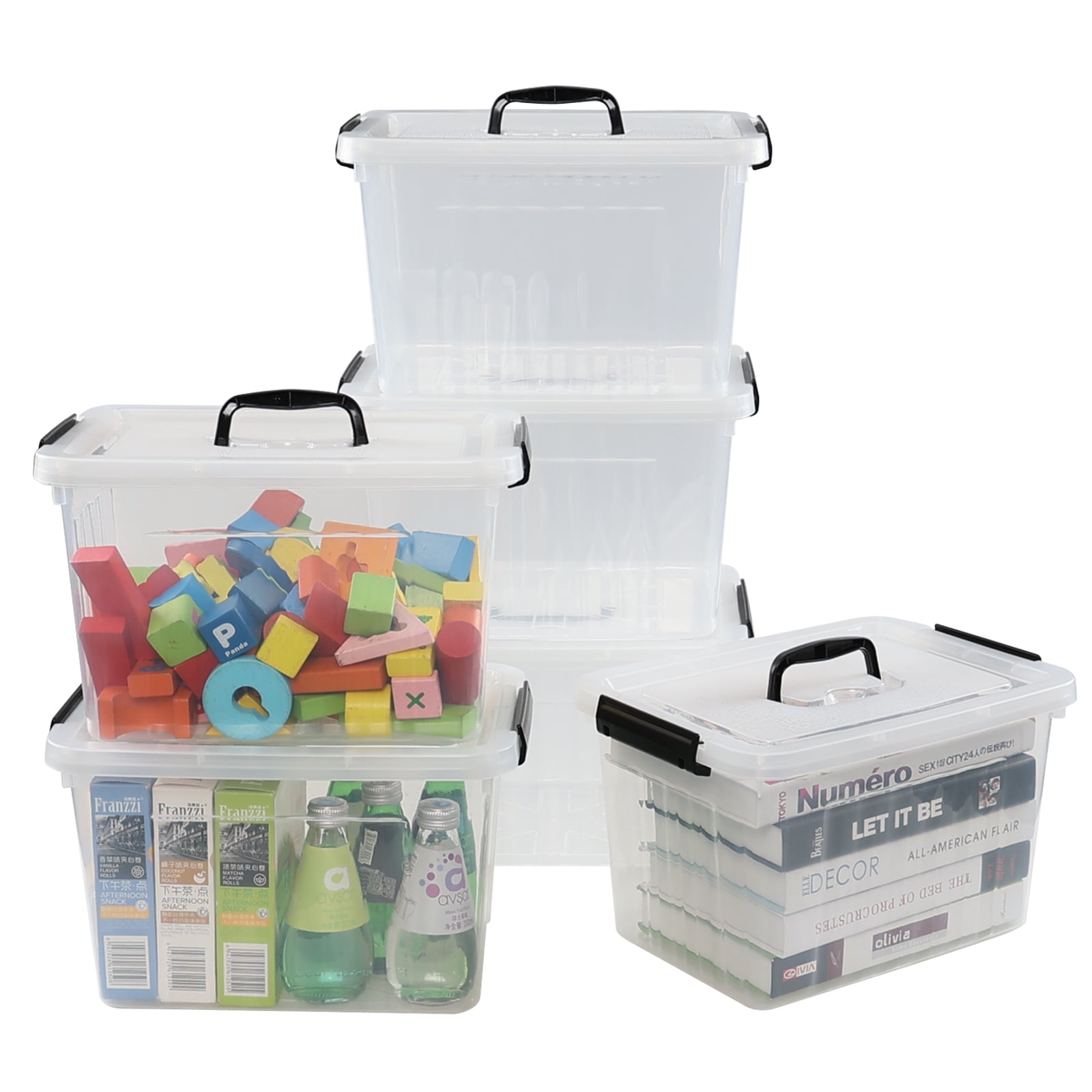 Jekiyo 12 Quart Clear Storage Box with Handle, Plastic Lidded Storage ...