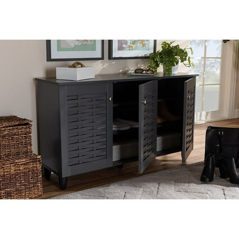 Baxton Studio Winda 3 Door Entryway Shoe Storage Cabinet Dark Gray