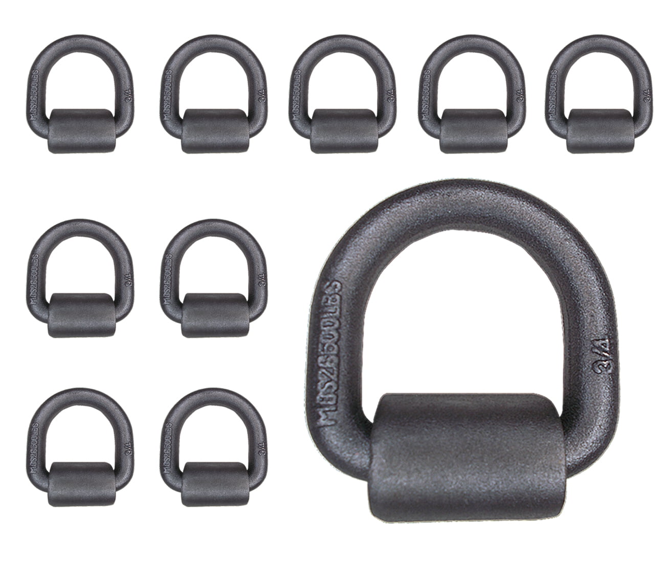 Mega Cargo Control 10 Pack Heavy Duty 3/4" Weld-On D Ring for Flatbed Truck Trailer Tie Down WLL ...