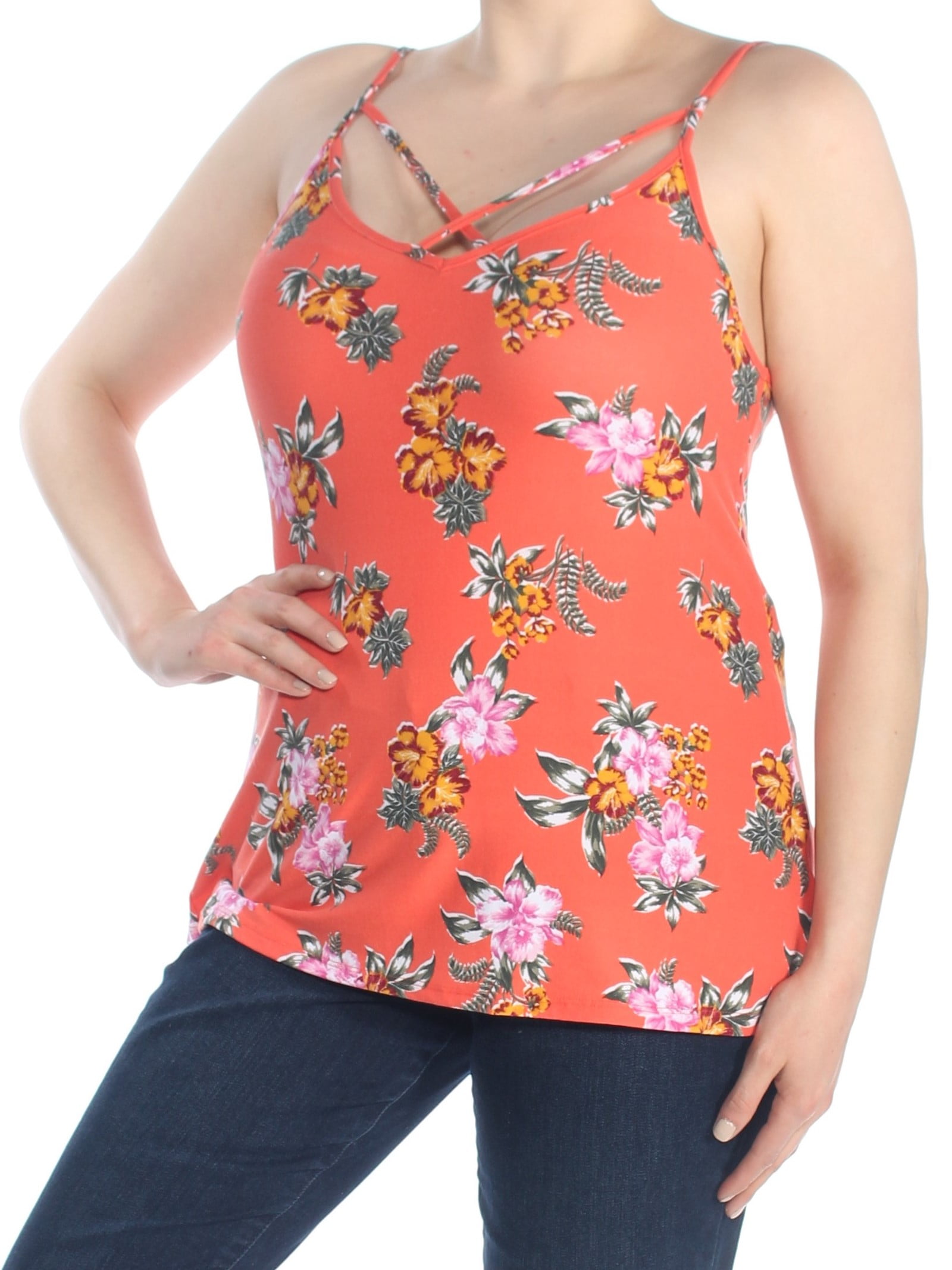 ULTRA FLIRT Womens New 1601 Orange Floral Two Way Tank Top XL B+B ...
