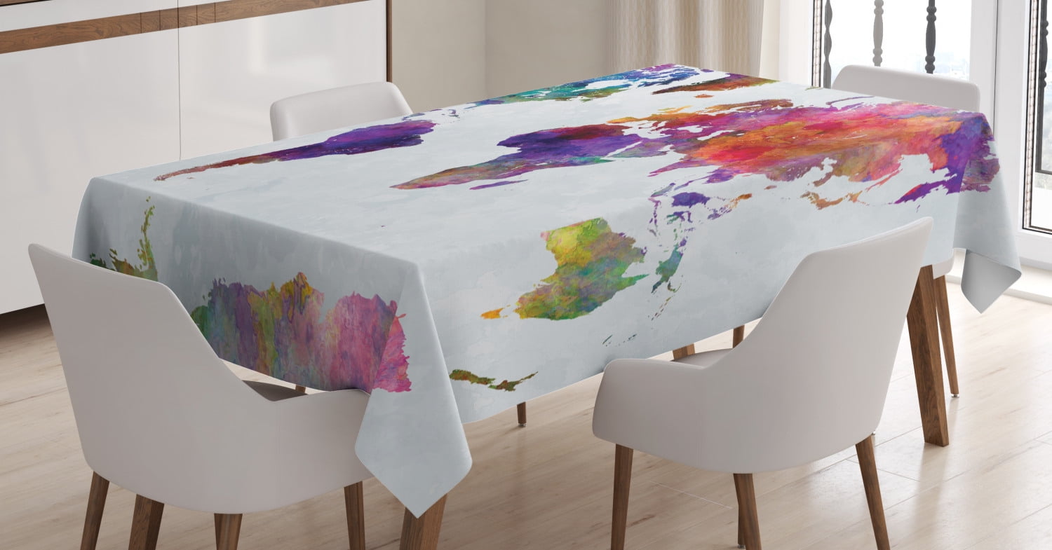 Ambesonne Watercolor Tablecloth Rectangular Table Cover, Colorful World ...