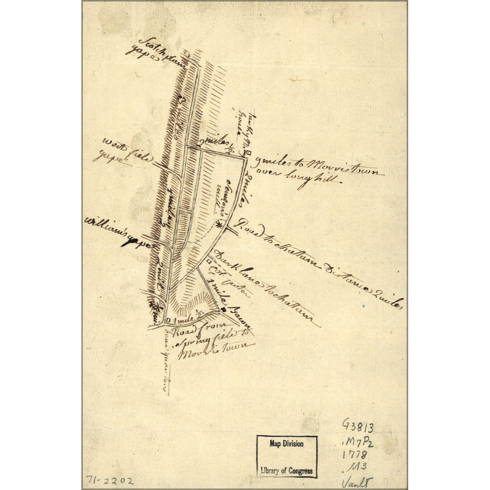 24"x36" Gallery Poster, Map roads to Morristown new jersey 1778 ...