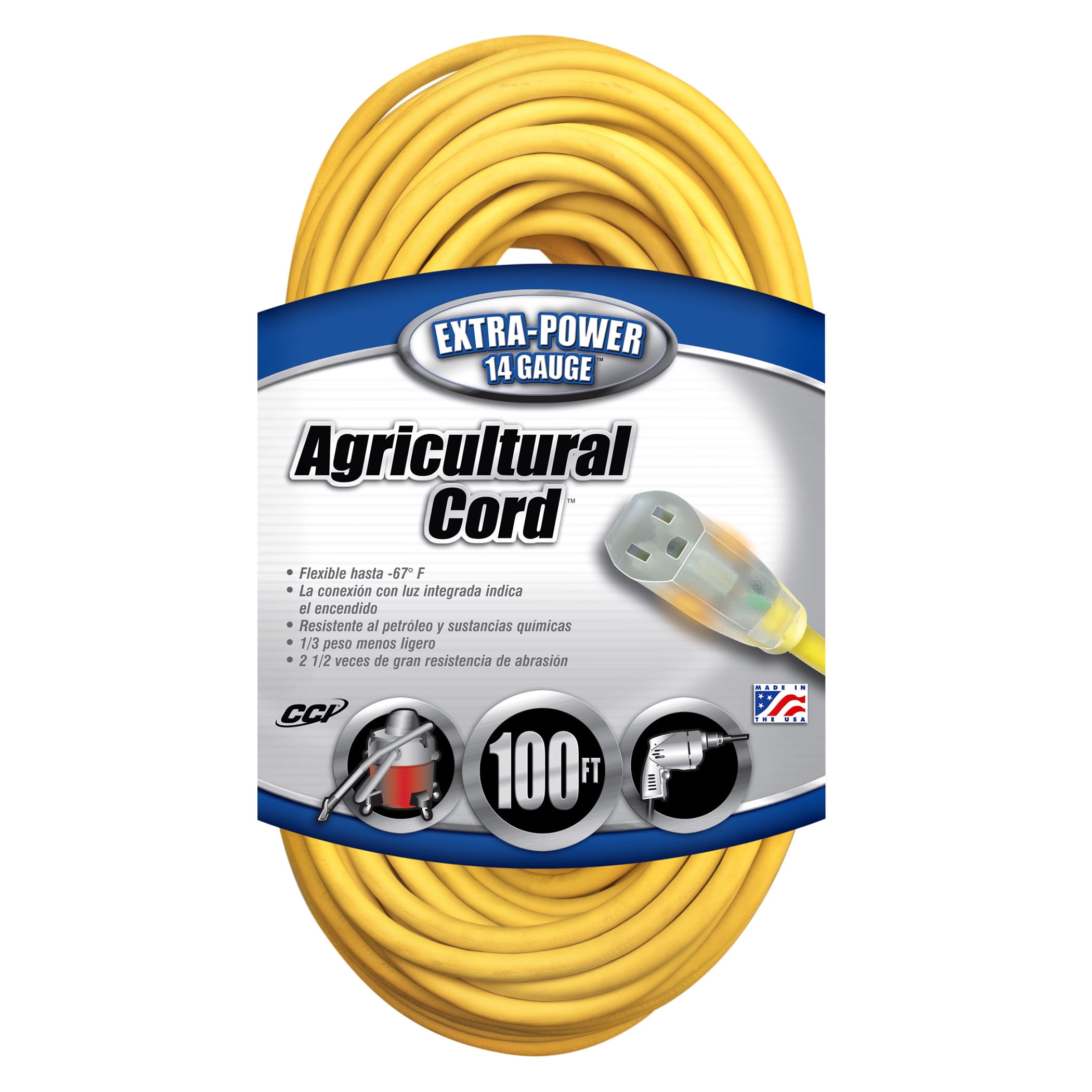 Coleman Cable 14590002 100' 14/3 Gauge Yellow Agricultural Extension ...