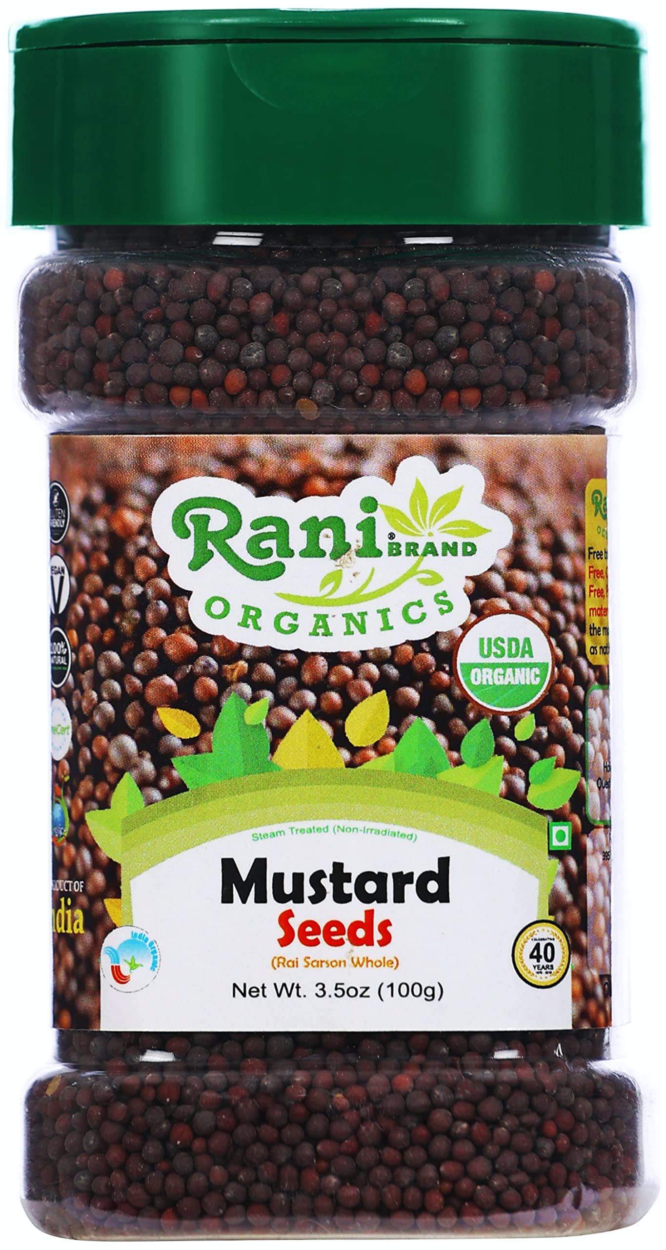 Rani Organic Black Mustard Seeds Whole Spice (Rai Sarson) 3.5oz (100g ...