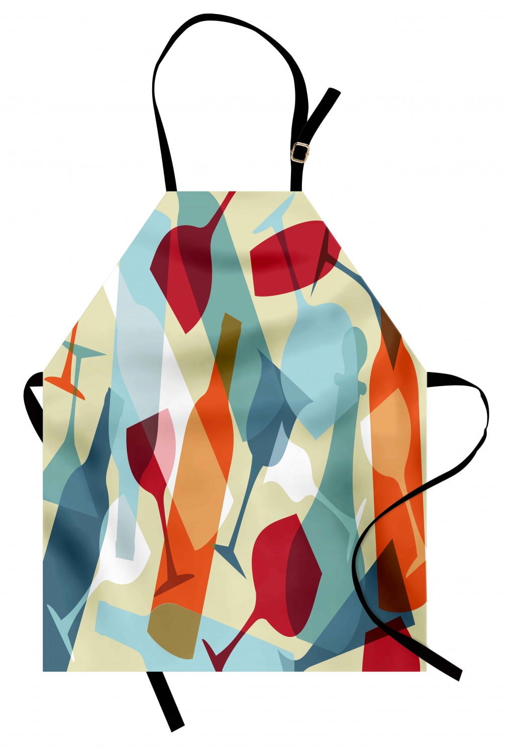 Wine Apron Modern Design Colorful Silhouettes of Glasses Bottles Fun ...