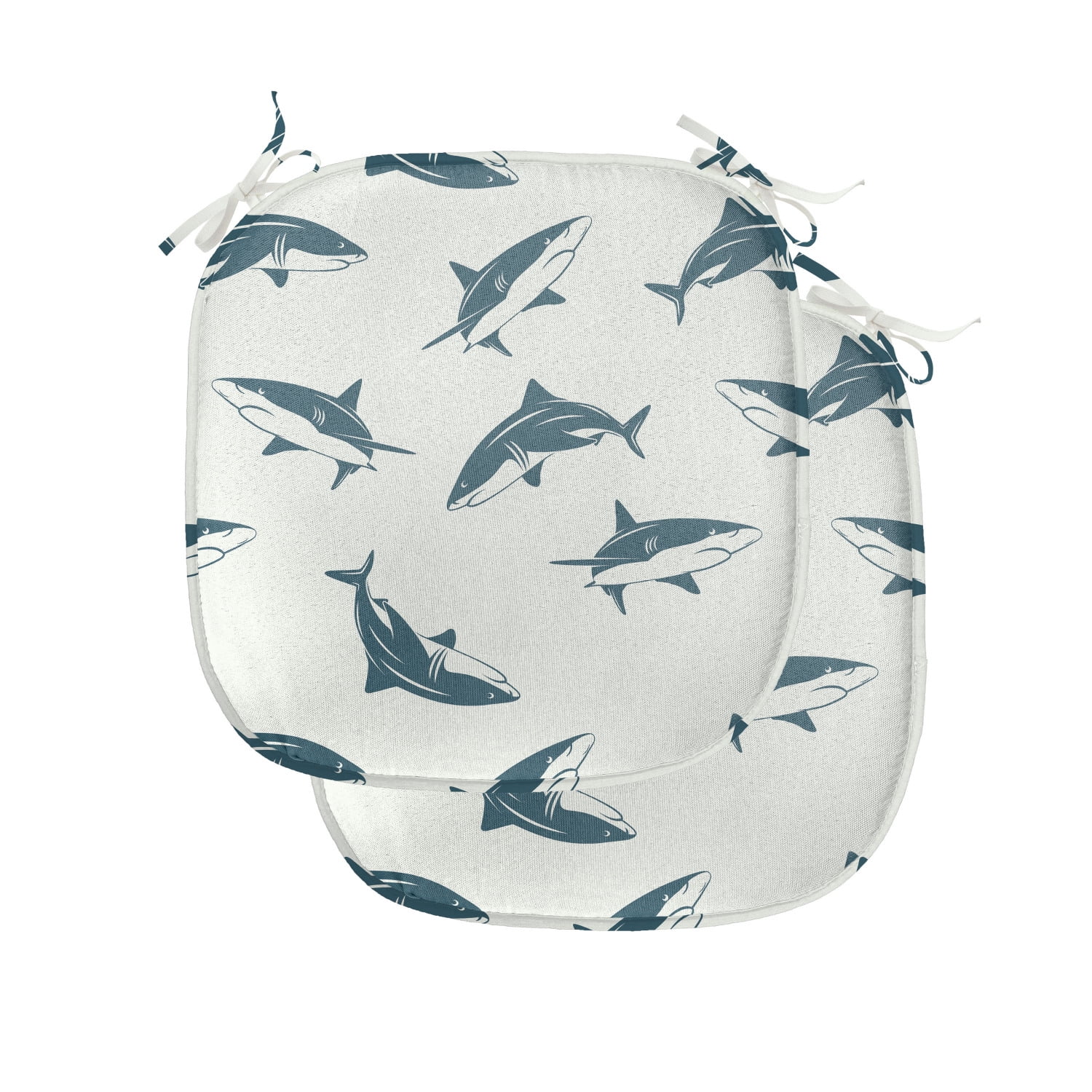 Sea Animals Chair Seating Cushion Set of 2, Repeated Cartoon Sharks ...