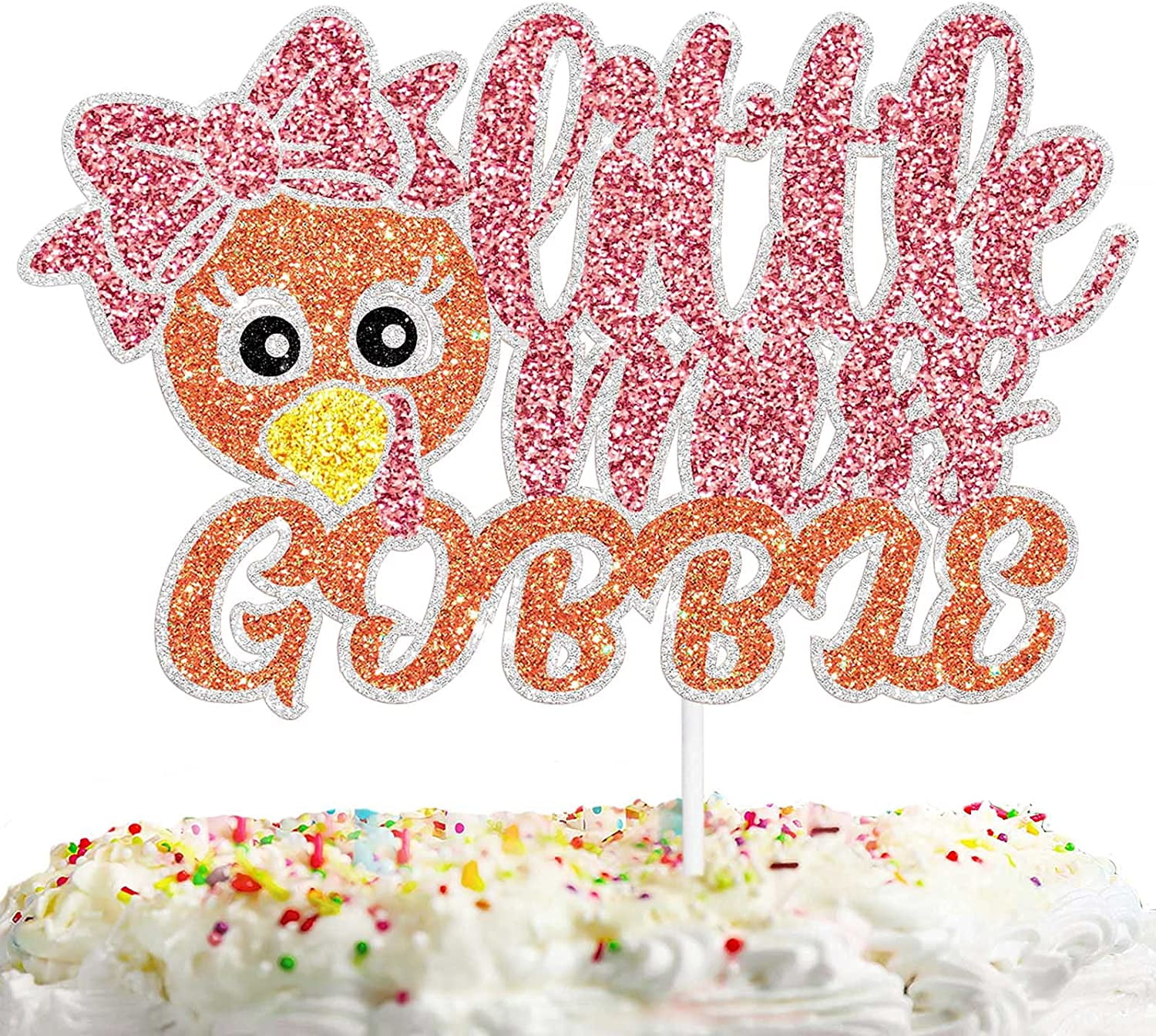 Thanks Giving Cute Chick Little Miss Gobble Cake Topper Pink Glitter ...