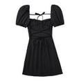 Vupsgez Womens Dresses Square Neck Bubble Sleeve Shrink Pleated Chest Strapless Doll Dress Mini