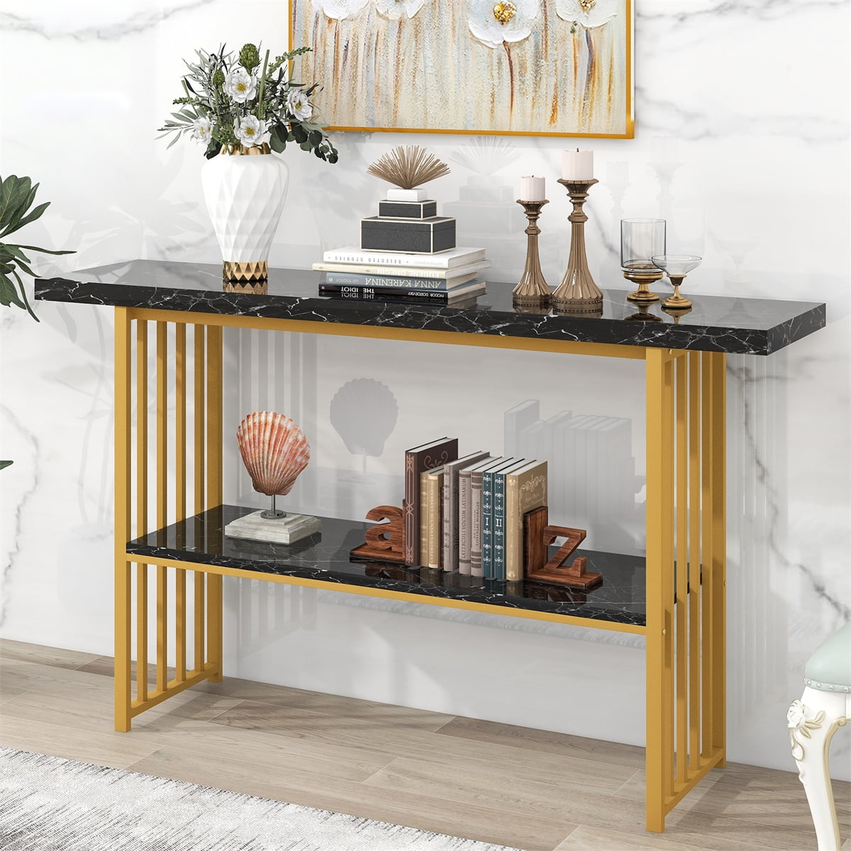 63" Console Table, Modern Narrow Entryway Table with 2 Shelves, Accent ...