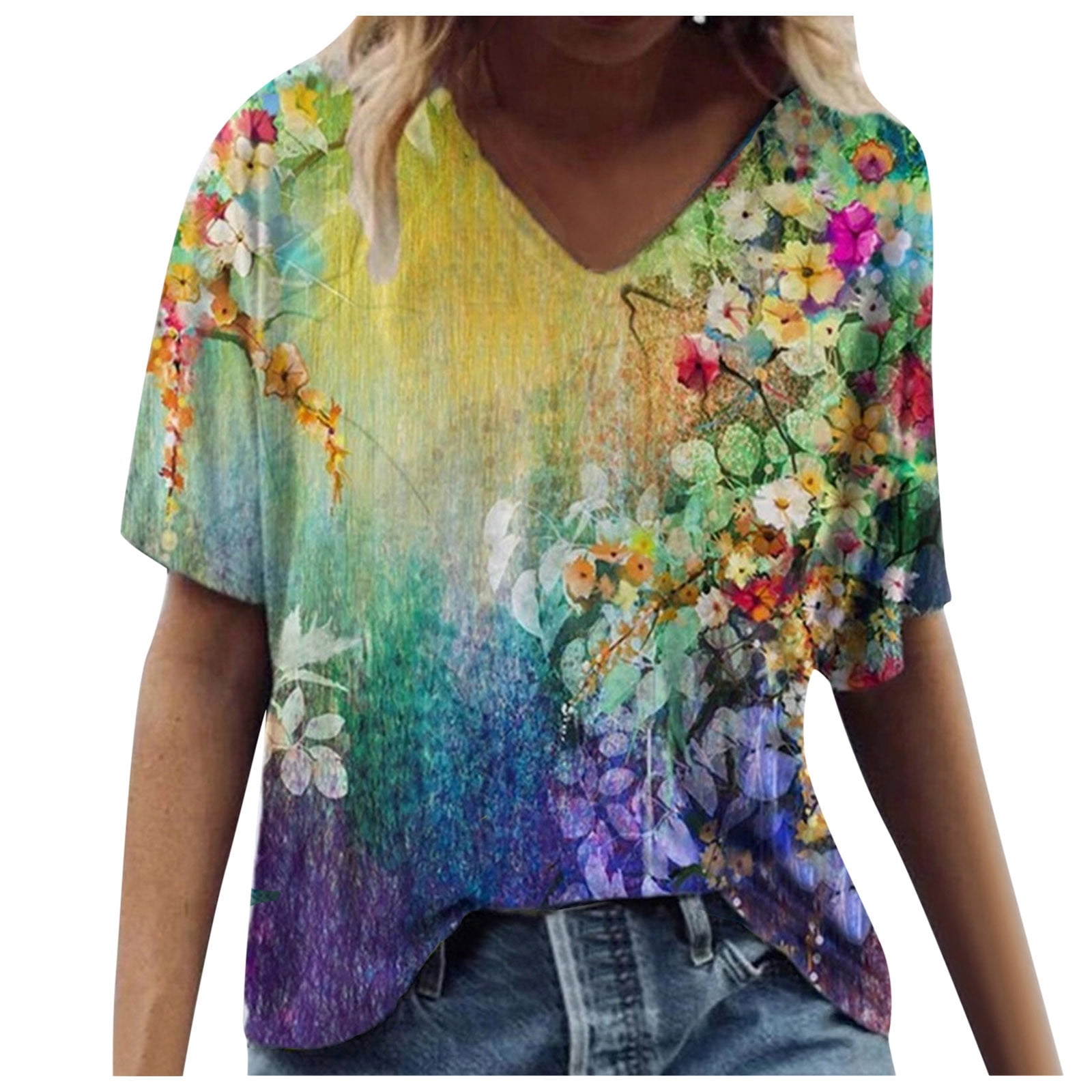 Pejock Women 2023 Summer Tops 4th of July Butterfly Print T-Shirts V ...