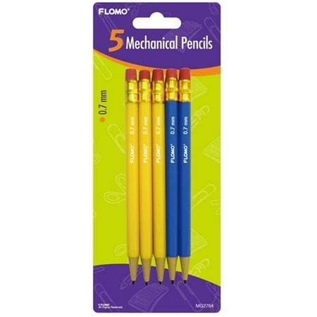 DDI 1916119 FLOMO Mechanical Pencils - 5 Count 2 Barrel Colors 0.7mm ...