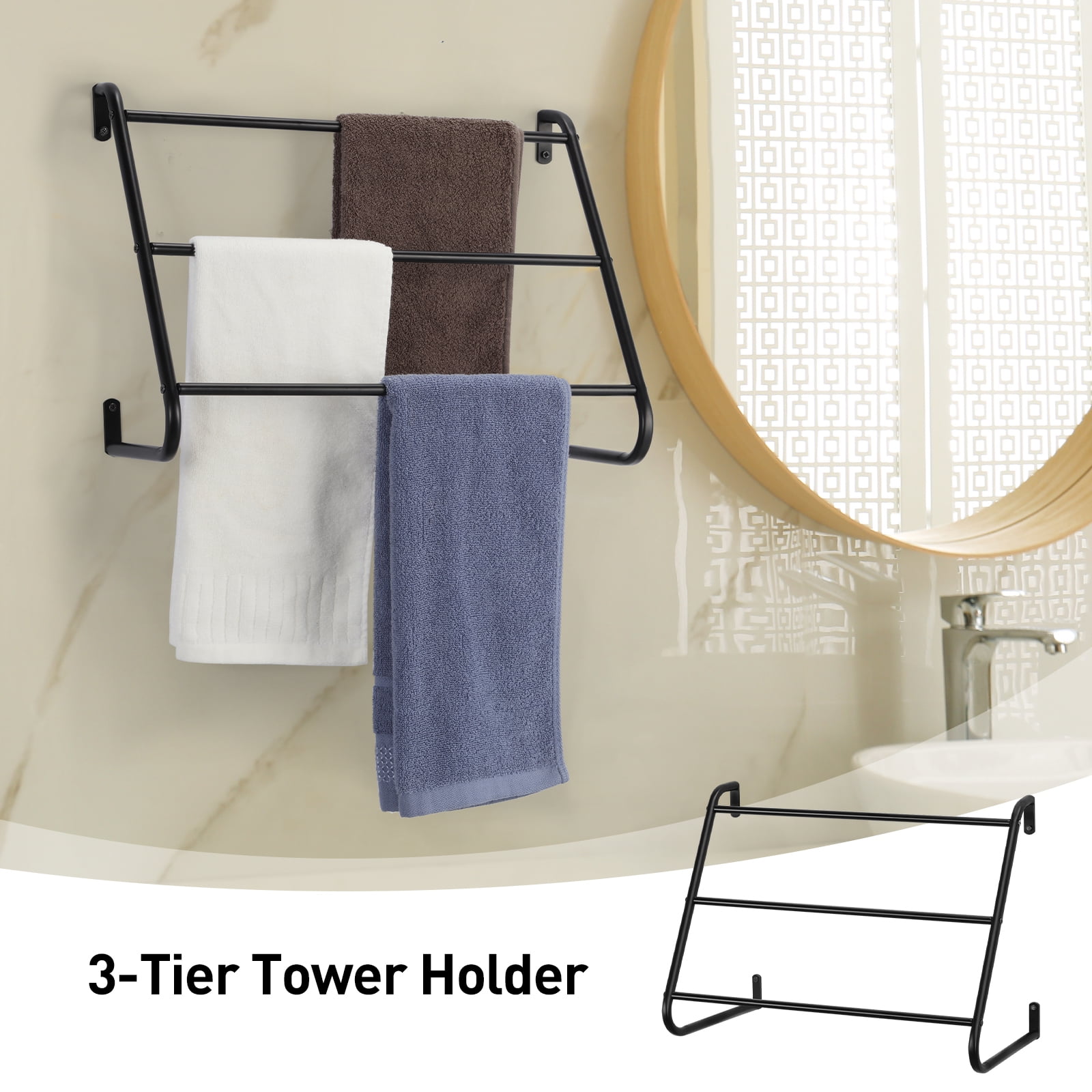 3 Tier Wall Mount Towel Rack Ladder Towel Bar Holder Bathroom Metal ...