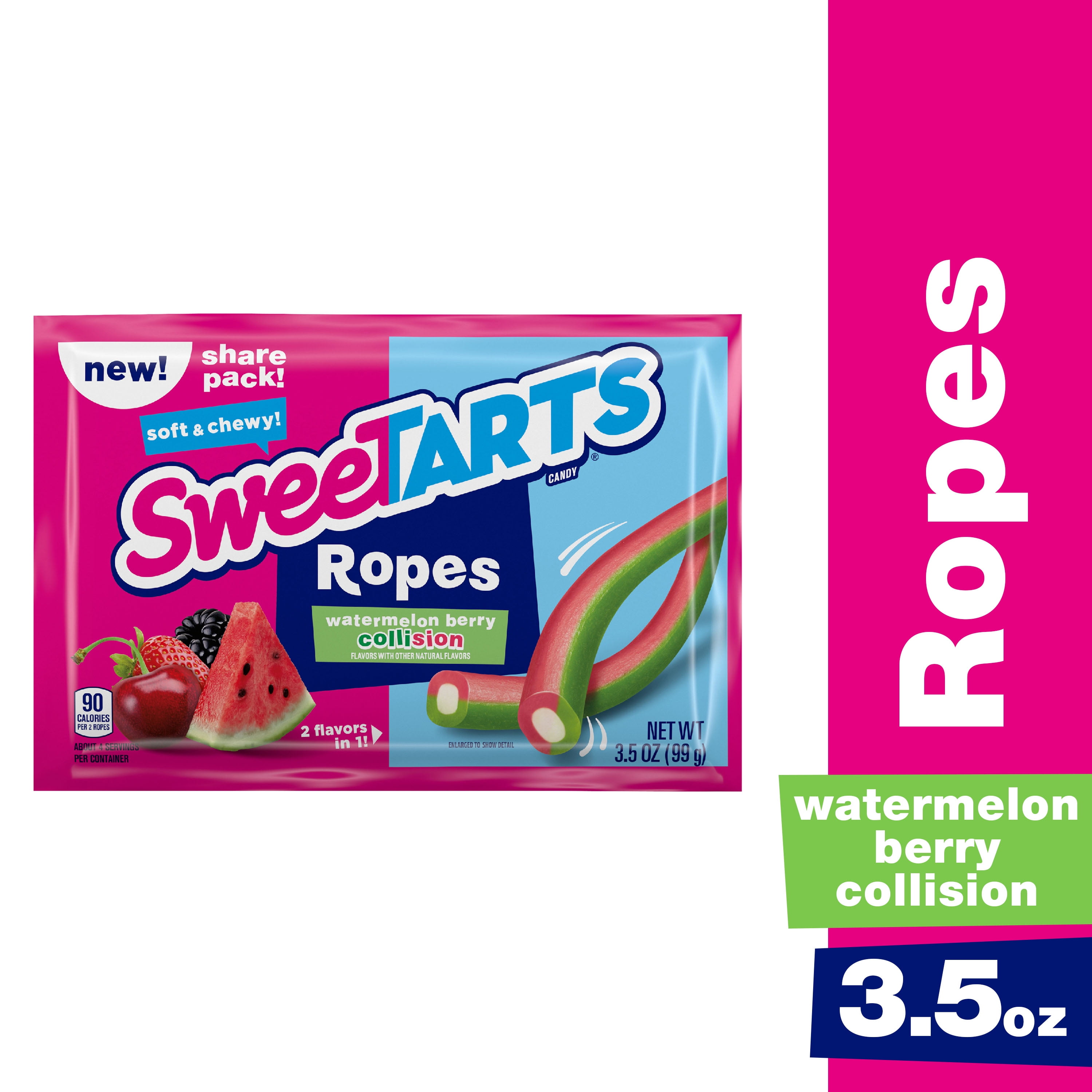 SweeTARTS Ropes Watermelon Berry Chewy Fruit Flavored Candy, 3.5 oz ...