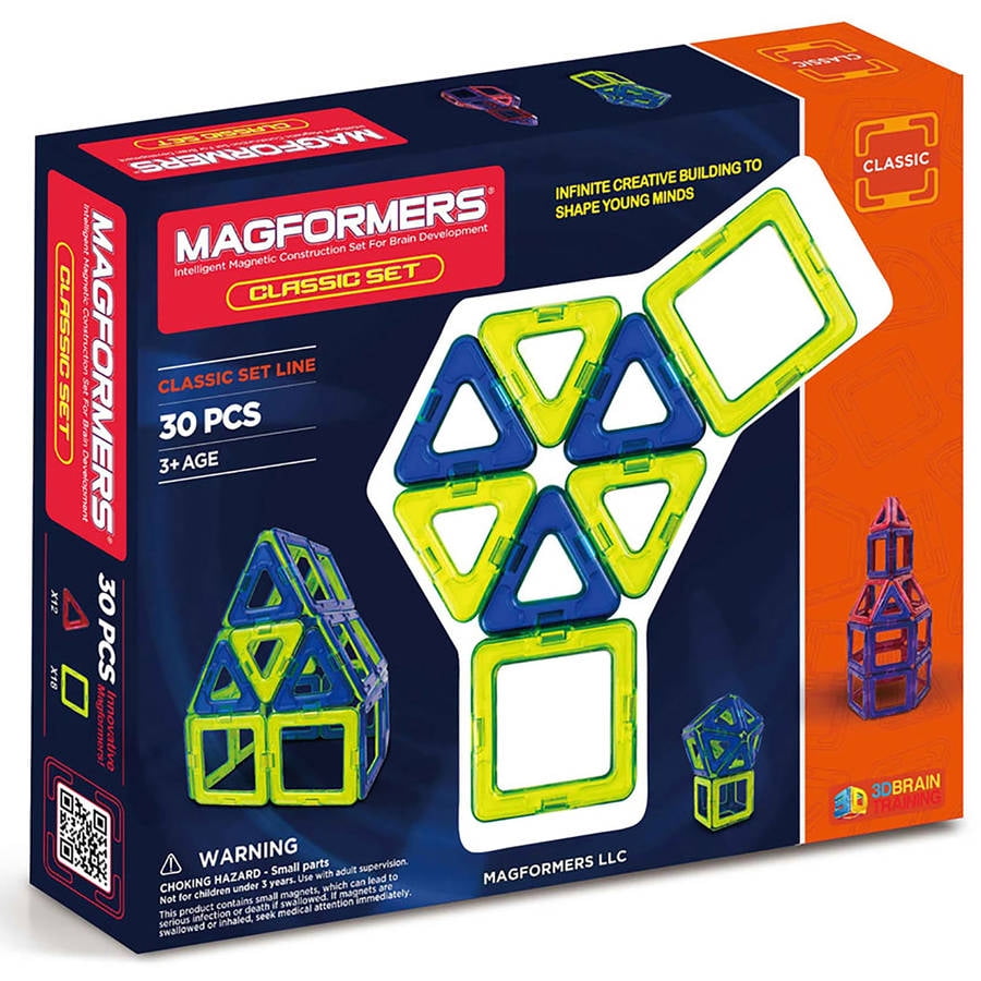 Magformers Classic 30 Pieces, Yellow, blue, Magnetic Geometric tiles ...