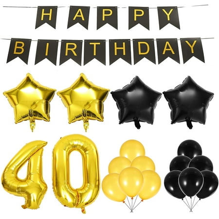 40 Number Balloons Gold Big Foil Mylar Giant Jumbo 40 Balloons for Men ...