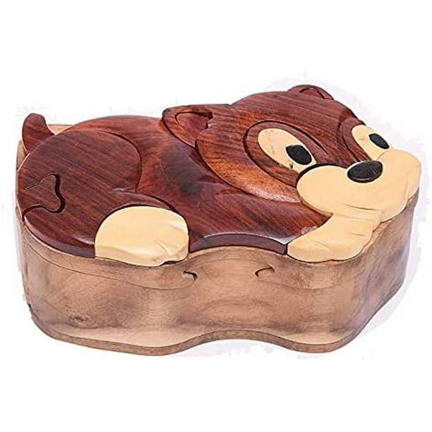 Cartoon Dog Handcrafted All Natural Wood Intarsia Puzzle Box with ...