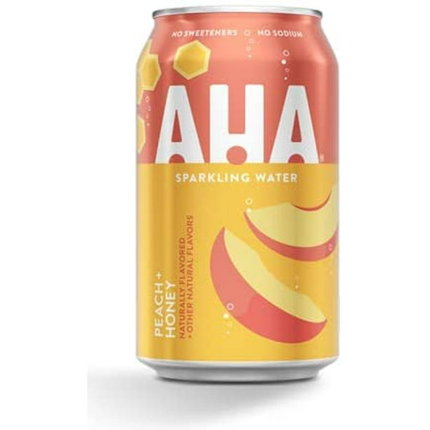 AHA Sparkling Water Beverage | Peach + Honey Flavor| No Sweeteners | No Calories | 355mL Can ...