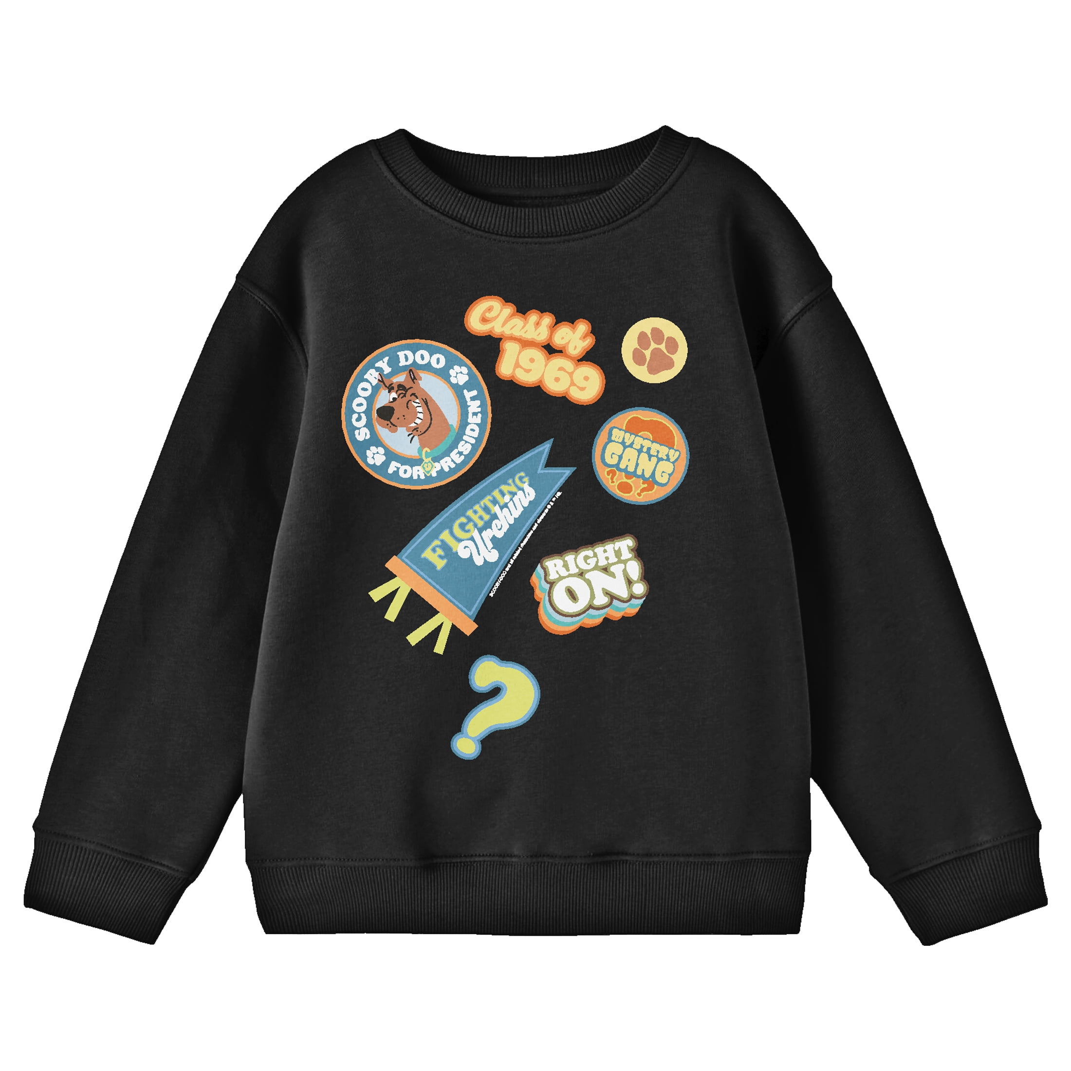 Scooby Doo Random Badges Youth Black Crew Neck Sweatshirt-Small ...