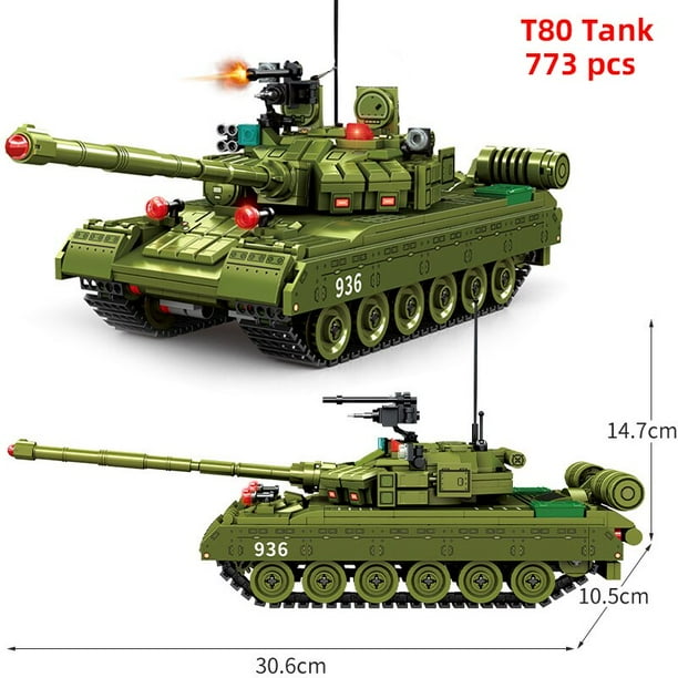 Tanque militar T14 T80, avión F22 F35 Cruiser, modelo de bloques de construcción WW2 Scud ...
