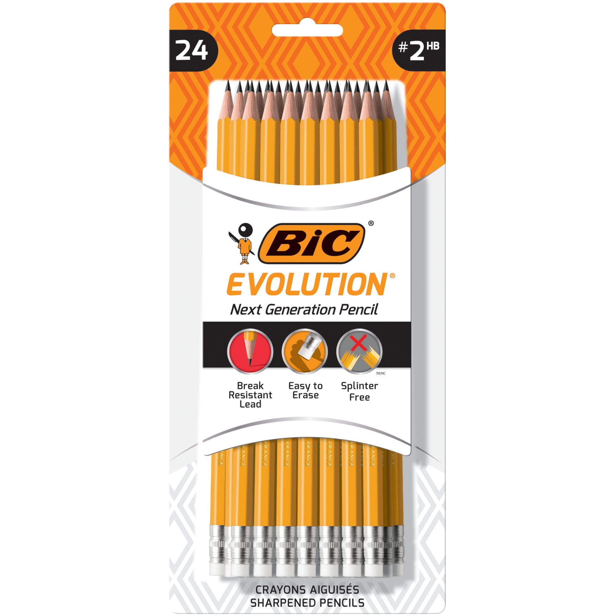 BIC Evolution Cased Pencil, No. 2 Lead, Yellow Barrel, 24 Count ...