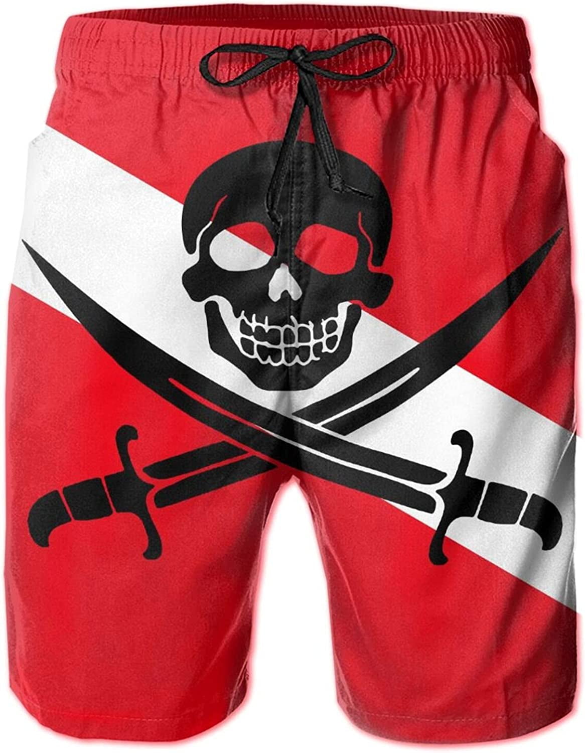 Men's Dive-Pirate-Skull-Scuba-Diver-Flag Swim Trunks Board Shorts Quick ...