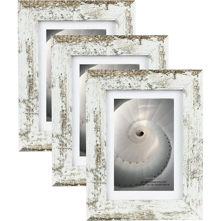AmPm 5x7 Matted to 4x6 Rustic Framhouse Picture Frame Set of 3 for Table-Top Display and Wall ...